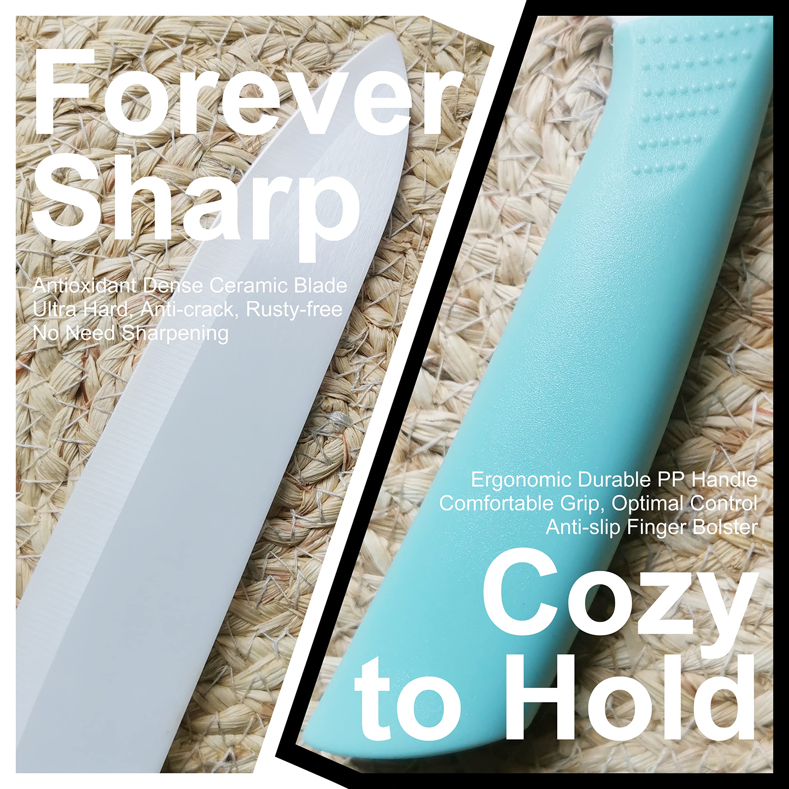 Rynal Ceramic Knife Chef Knife Meats Fruits Vegetables Knife - Sharp Ceramic Kitchen Knife with Sheath Cover - 6 Inch Aqua Cooking Knife