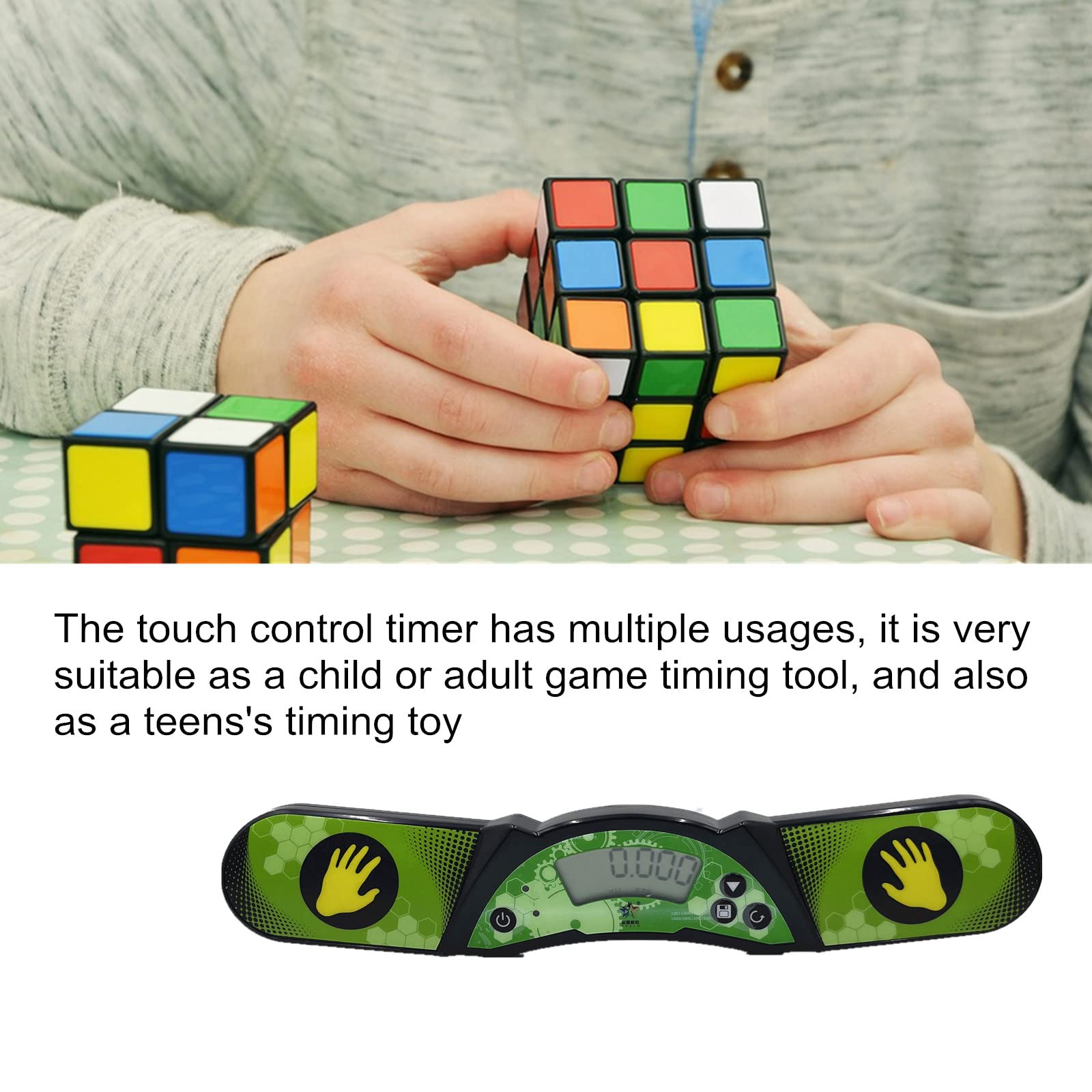 Speed Timer for Cube, Professional Touch Control Timer with Display and Voice Sound Effect, Automatic Calculation Timer for Competition, for Birthday, Christmas (Black)