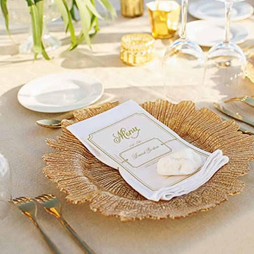 WUWEOT 12 Pack 13" Gold Charger Plates, Plate Chargers with Flora Reef Design, Plastic Round Ruffled Rim Dinner Charger Plates for Dinner Wedding Party Decoration