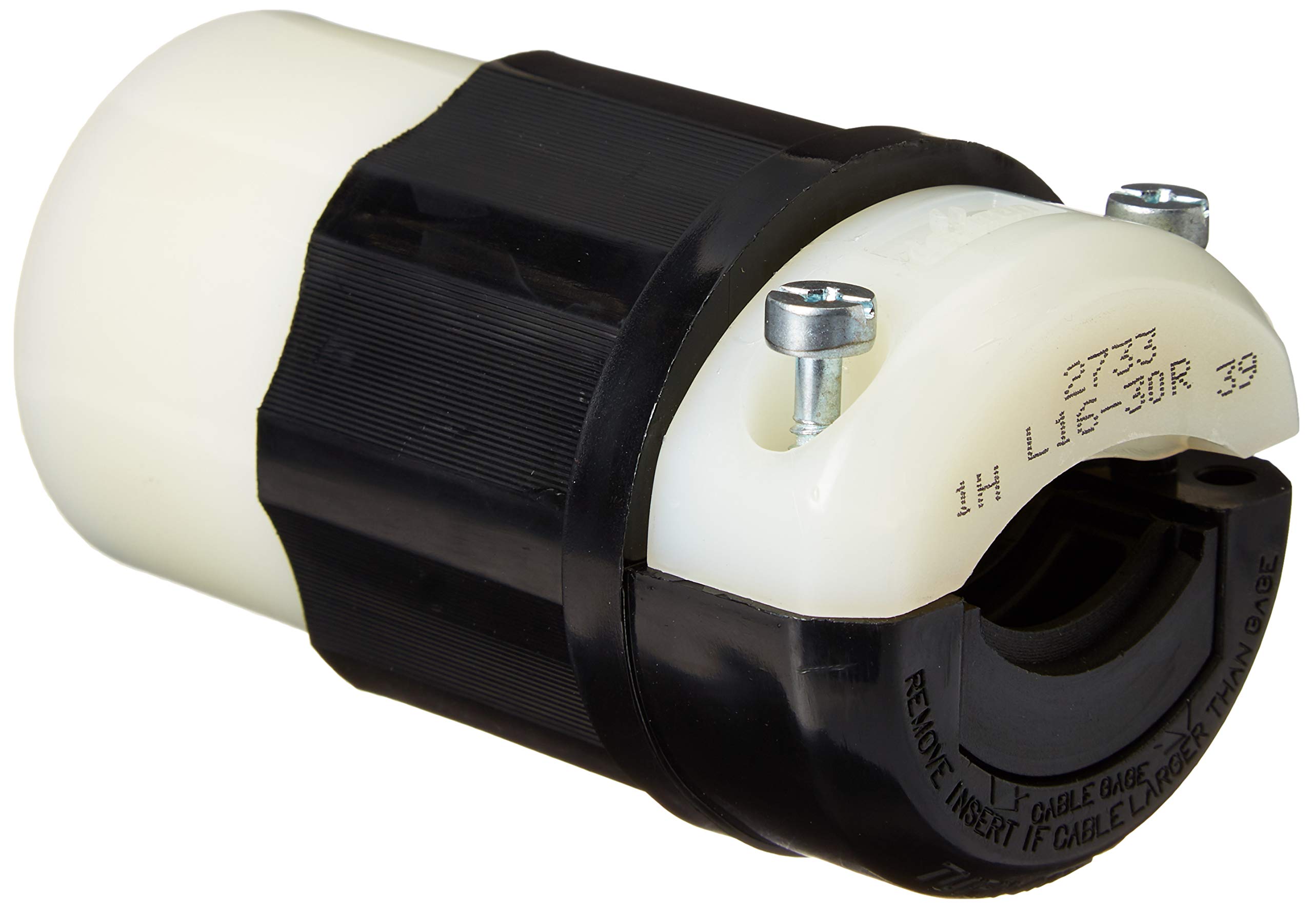 Leviton 2733 30 Amp, 480 Volt 3-phase, NEMA L16-30R, 3P, 4W, Locking Connector, Industrial Grade, Grounding - Black-White