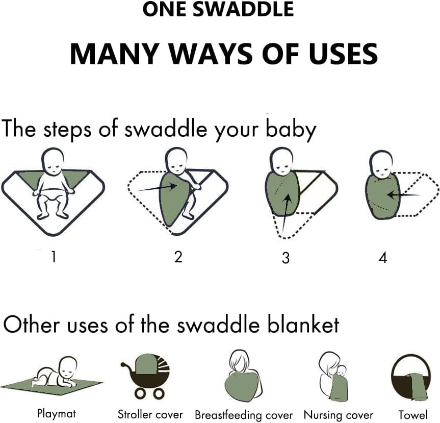 Little Jump stretchy baby Swaddle Blanket and Hat Bow Set, Olive Branches Jersey Cotton Receiving Blanket, newborn hospital outfit for Boys (Green)