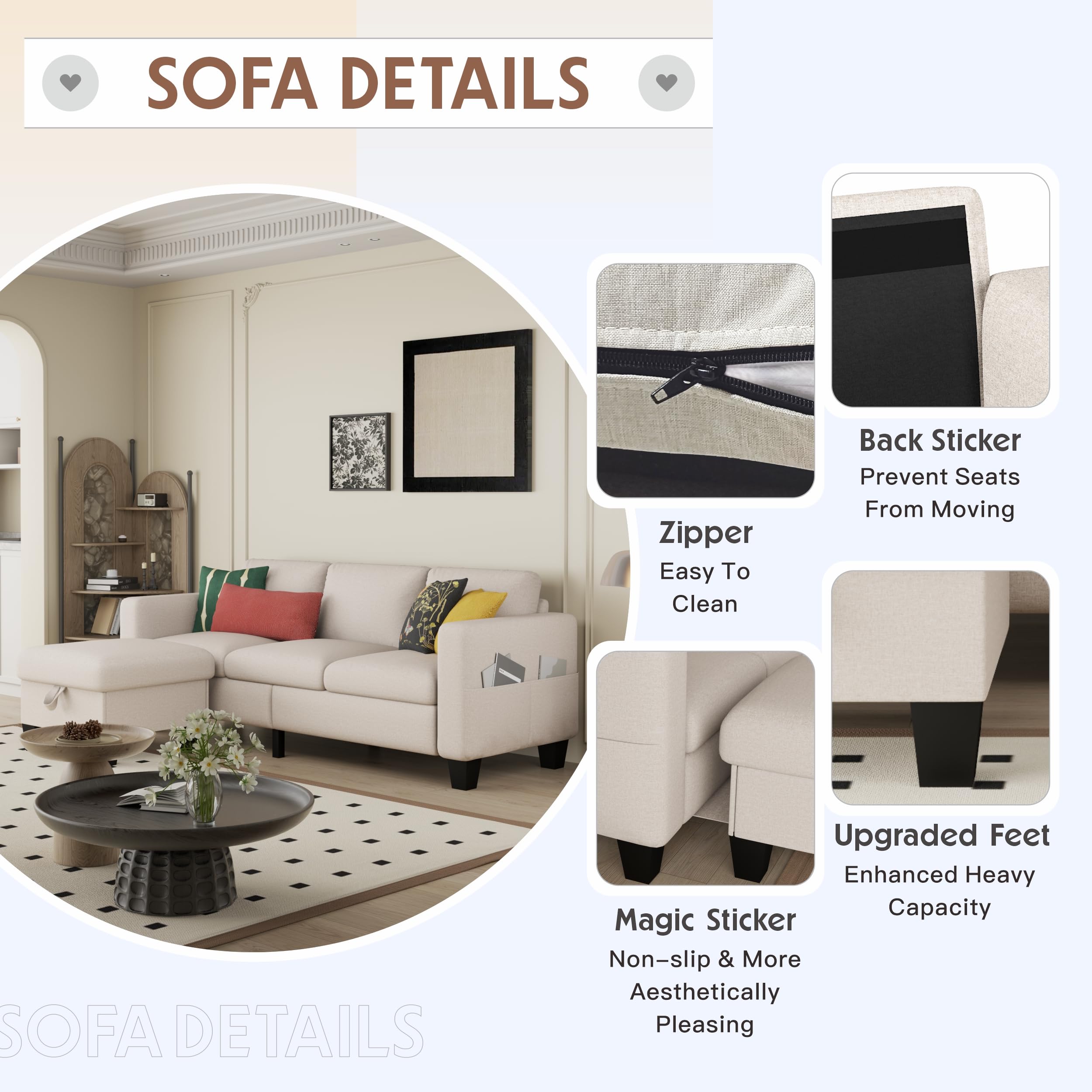 ZeeFu Convertible Sectional Sofa Couch: 3 Seat Black Velvet L-Shaped Sectional Sofa Couches with Storage Ottoman-Modern Classic Upholstered Sofa Couch Set for Living Room Office Apartment Small Space