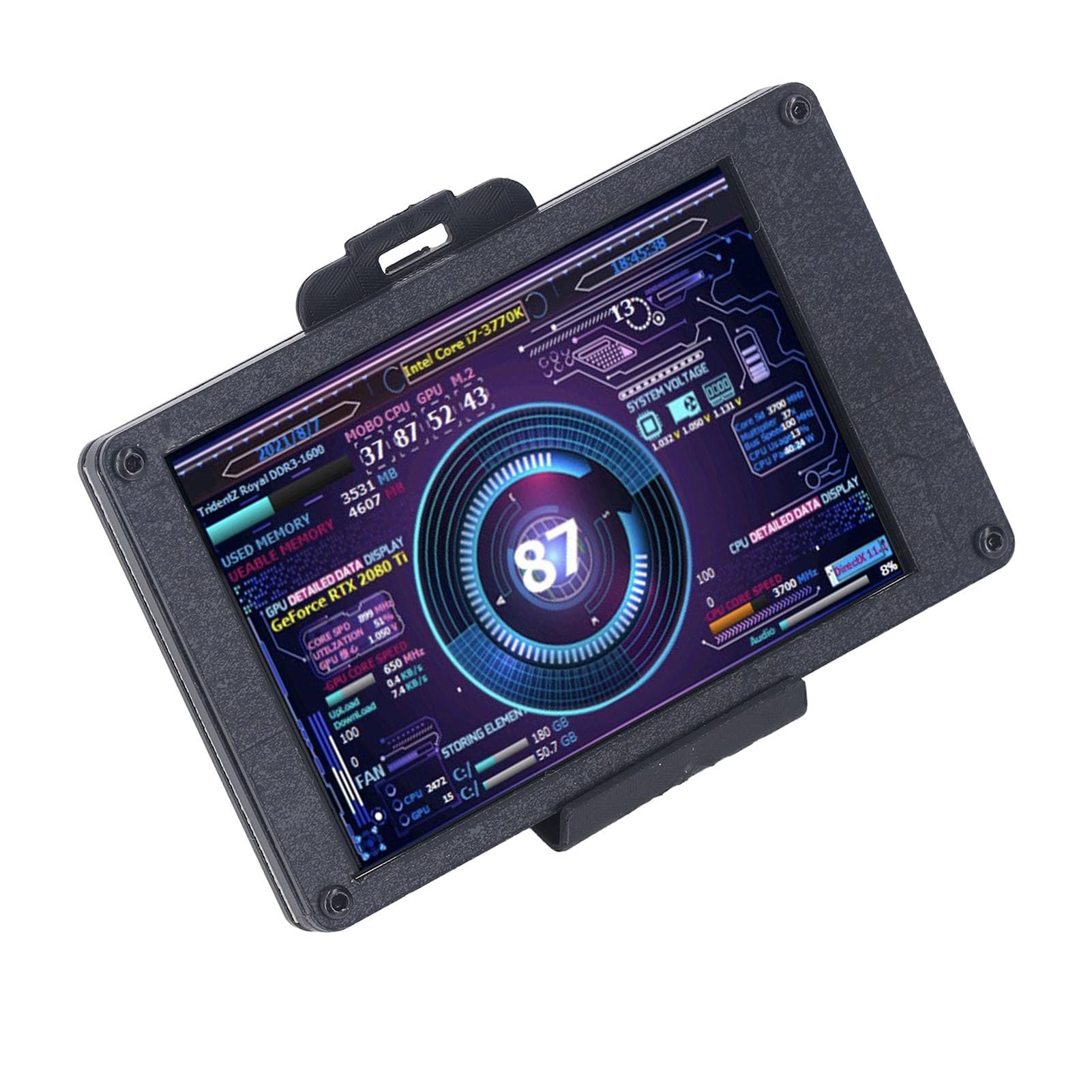 USB Mini Screen, Mini Size Energy Saving Customizable Computer Temp Monitor 3.5in Multifunctional for Company (with Elbow Line Motherboard Line)