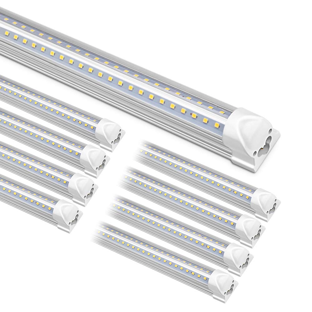 Kihung T8 LED Tube Light Fixture 8ft, 4000K Cool White, Led Strip Light for for Cooler Doors, Garage Shop Light, 75W 9750lm Led High Bay 8-Pack