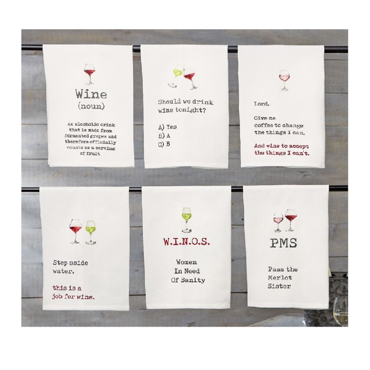 Mud Pie Wine Hand Dish Towel, White 10 inches
