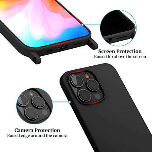 VooDirop Compatible with iPhone 13 Pro Max Case Crossbody Phone Case with Strap Neck Lanyard Adjustable Shockproof Drop Protection Silicone Phone Cover for iPhone 13 Pro Max 6.7ββ Black