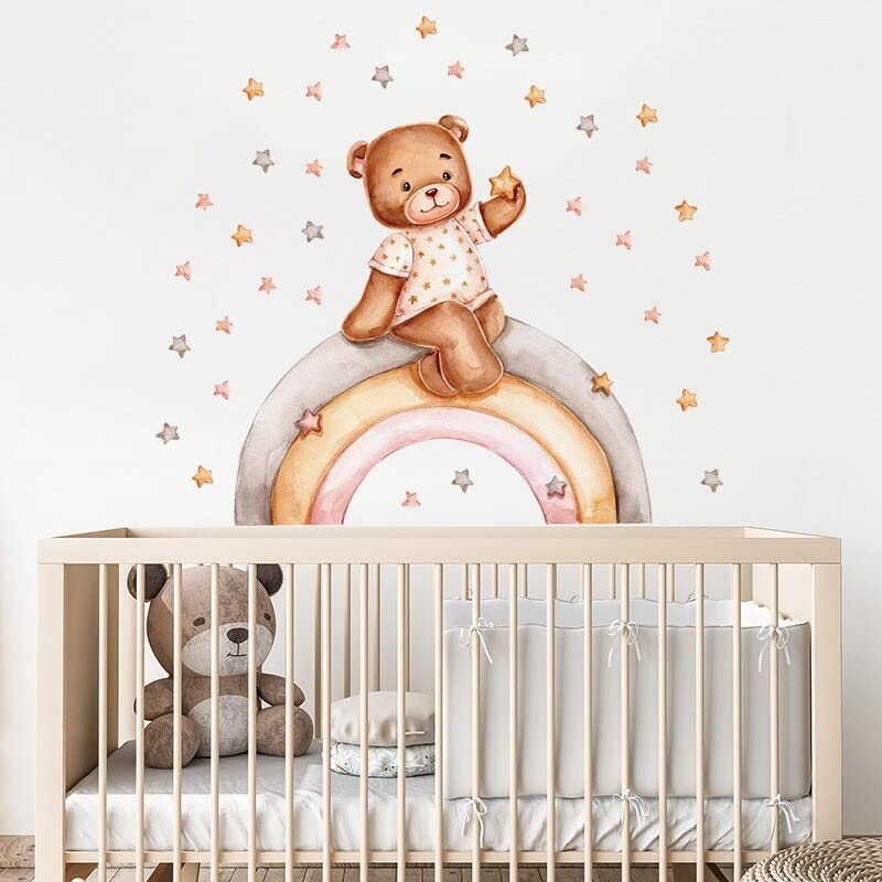 Teddy Bear Wall Sticker Peel and Stick Vinyl Decal for Kids Room Nursery Home Decor (Teddy with Balloons1)
