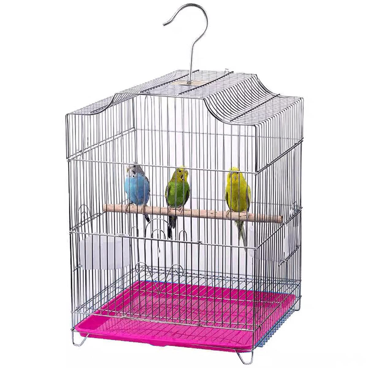 LANYOTA Rust Resistant Bird Cage, Pink, 13"W x 12.2"D x 17.3"H, Holds 1-2 Small Birds