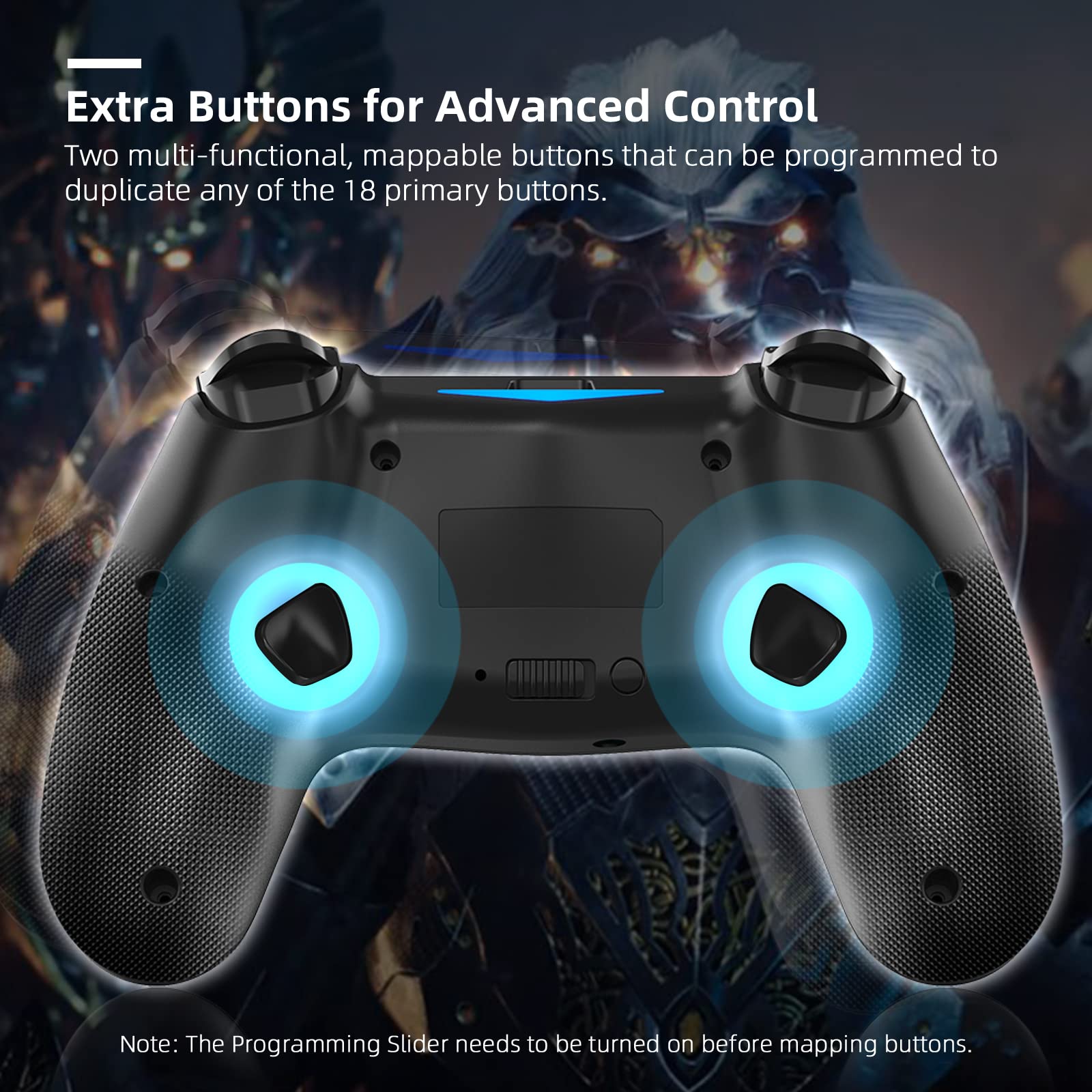 NexiGo Q500 Elite PS4 Controller with Back Buttons, Turbo, Dual Vibration, Gyro Axis, Bluetooth, Programmable Buttons, Built-in Speaker, for PlayStation 4 / iOS14 / Android/PC, Black