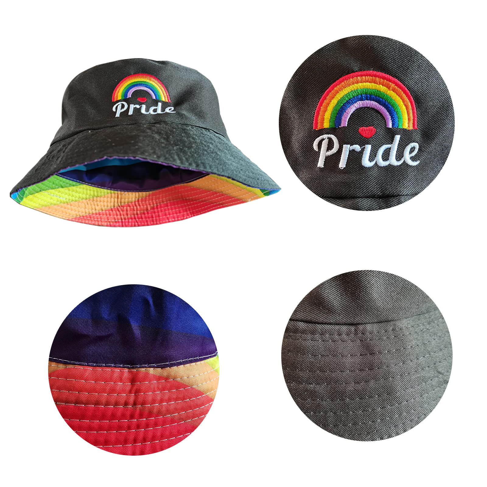 Pride Bucket Hat Rainbow LGBT Bucket Hat for Men Women Reversible Packable Gay Pride Hat for Pride Month