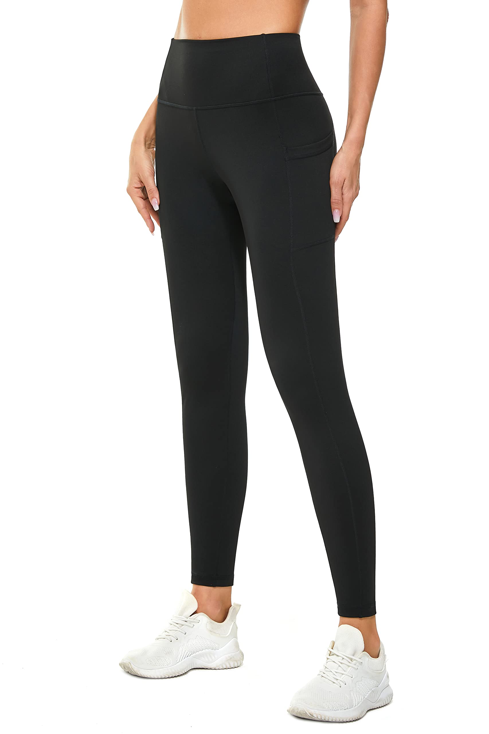 Neonysweets Women's Fleece Lined Legging High Waisted Thermal Winter Hiking Running Tights Yoga Pants with Pockets Black M