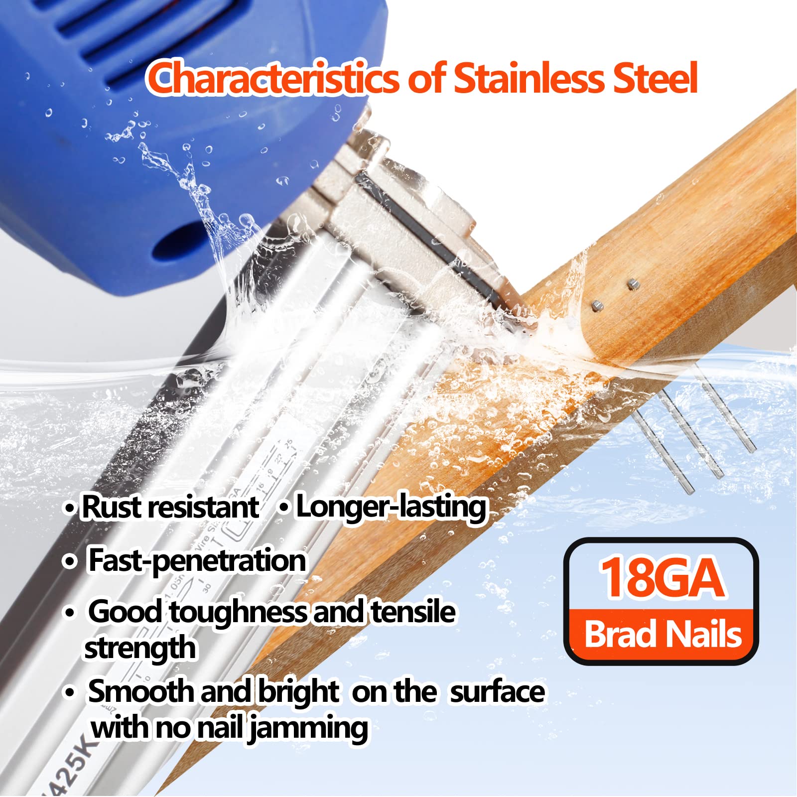 SITLDY 18 Gauge Stainless Steel 304 Brad Nails 900-Pack (3/4", 1-1/4", 2", 300 Pcs of Each Size), Assorted Size Project Pack, for Pneumatic, Electric Brad Nailers