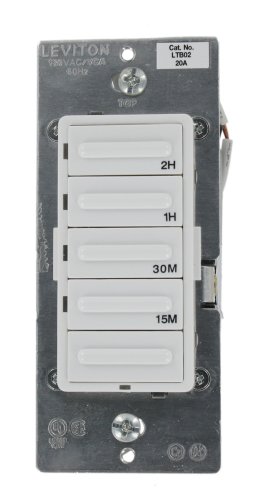 Leviton LTB02-1LZ Decora 1800W Incandescent/20A Resistive-Inductive 1HP Preset 15-30-60-120 Minute Countdown Timer Switch, White/Ivory/Light Almond faceplates included