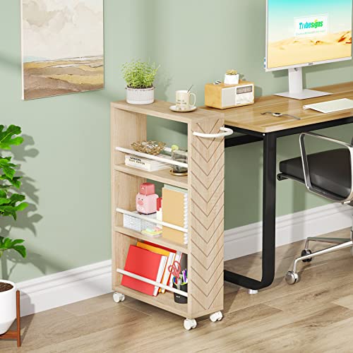 LITTLE TREE 4-Tier Slim Rolling Storage Cart with Handle, Narrow Utility Trolley carts with Wheels for Small Place