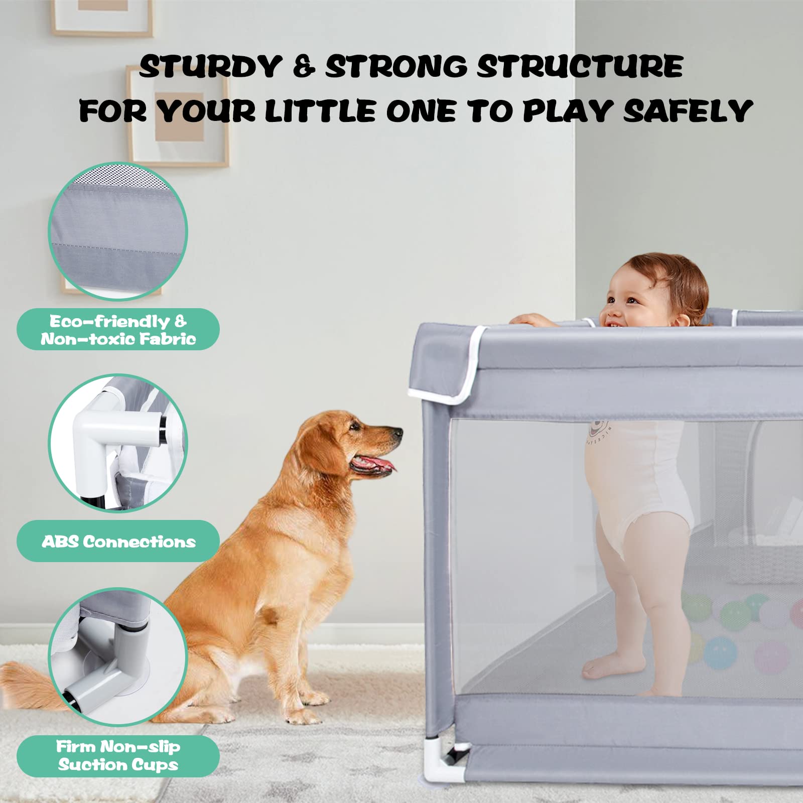 Large Baby Playpen, 71x59 Extra Large Baby Playard for Toddler, Playpens for Babies, Sturdy Safety Kids Activity Center, Baby Gate Playpen with Breathable Mesh 2 Handles(Light Gray)