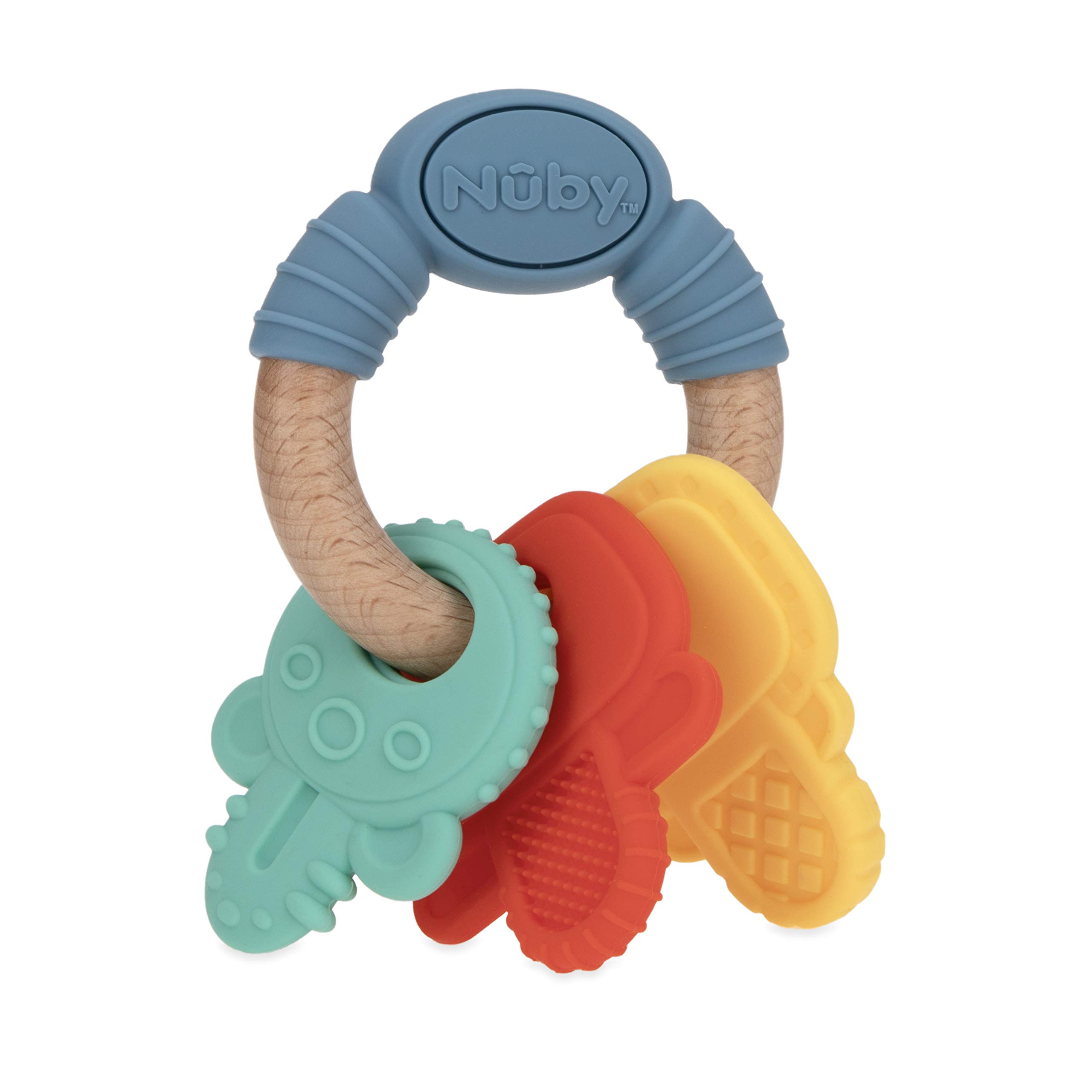 Nuby Natural Wood & Silicone Teether Keys- 3M+, Multi (6907)