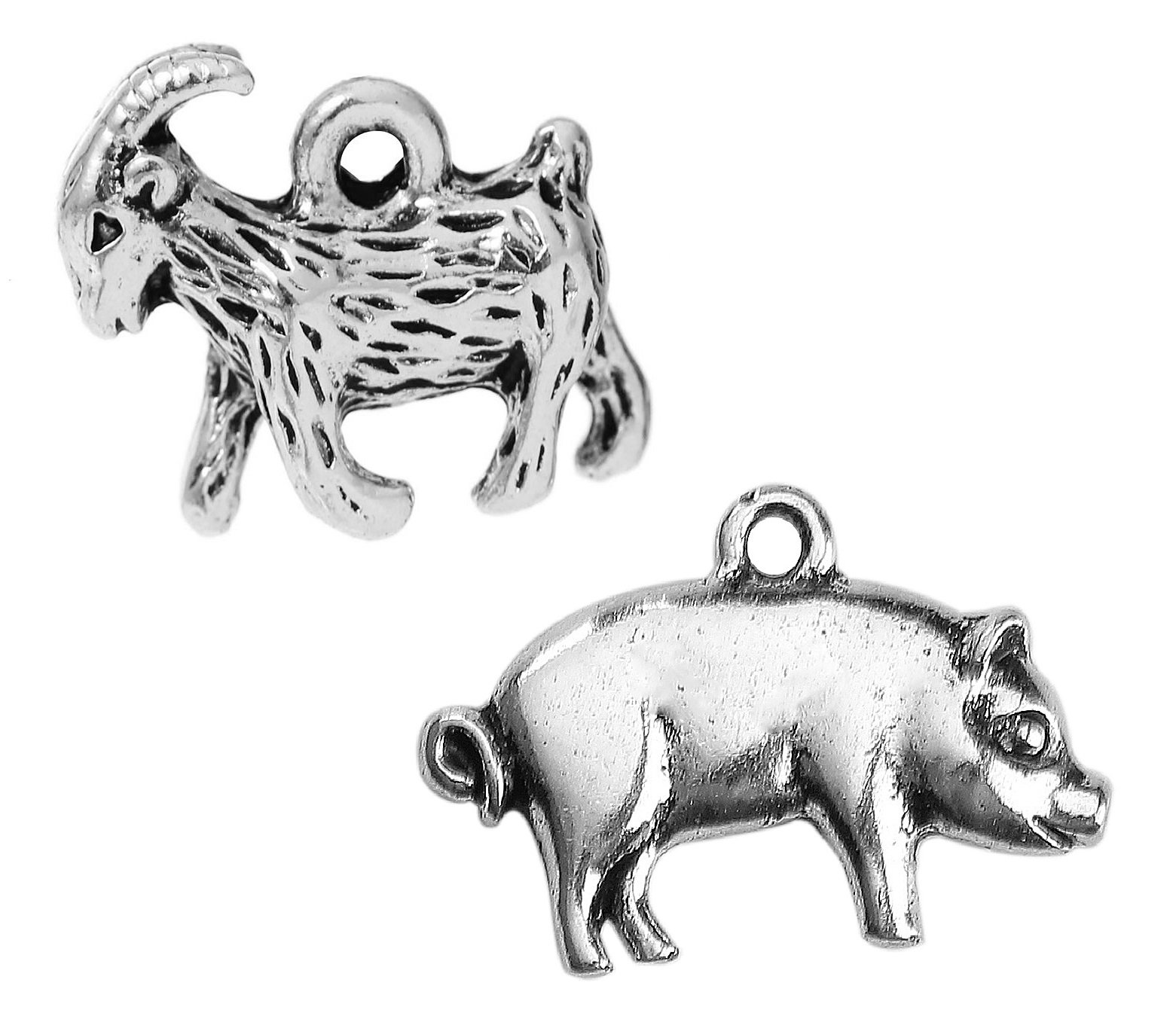 JGFinds Farming Charm Pendants 50 Pack, Silver Tone On the Farm (30 Pig and 20 Goat)