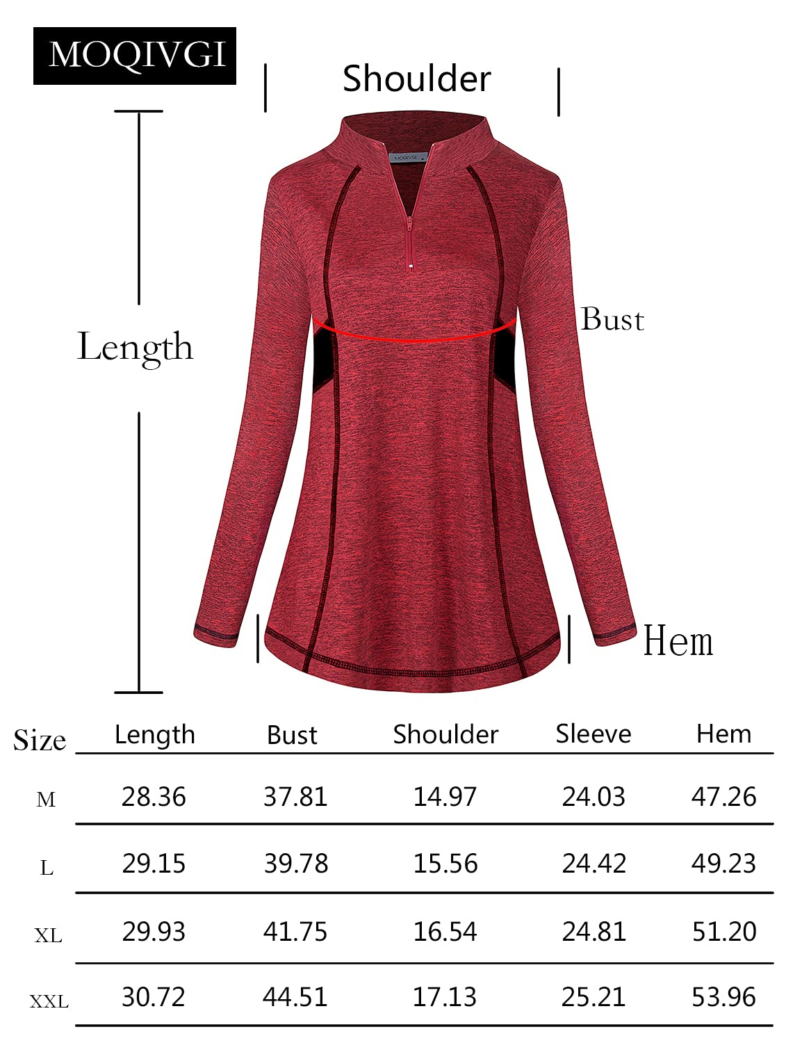 MOQIVGI Womens Golf Shirt Long Sleeve Quarter Zip Collared Pullover Training Sports Workout Tops Trendy Cute Fall Winter Athletic Shirts and Tees Red Large