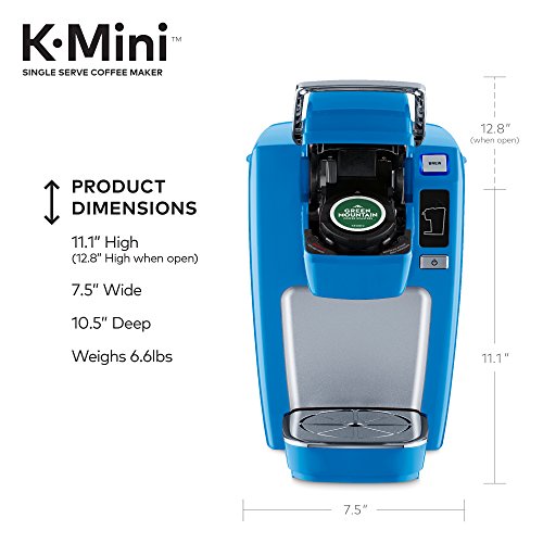 Keurig K15 Coffee Maker, Single Serve K-Cup Pod Coffee Brewer, 6 to 10 oz. Brew Sizes, True Blue