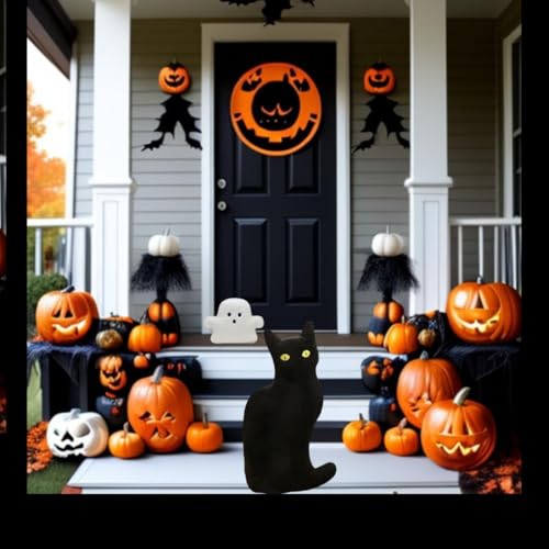 Zen Living Pro Black Plush Cuddle Cat Shaped Throw Pillow β Cute Fluffy Stuffed Long Animal Plushies, Life Size Spooky Cushion, Realistic Halloween Gothic Boho Decor Gift