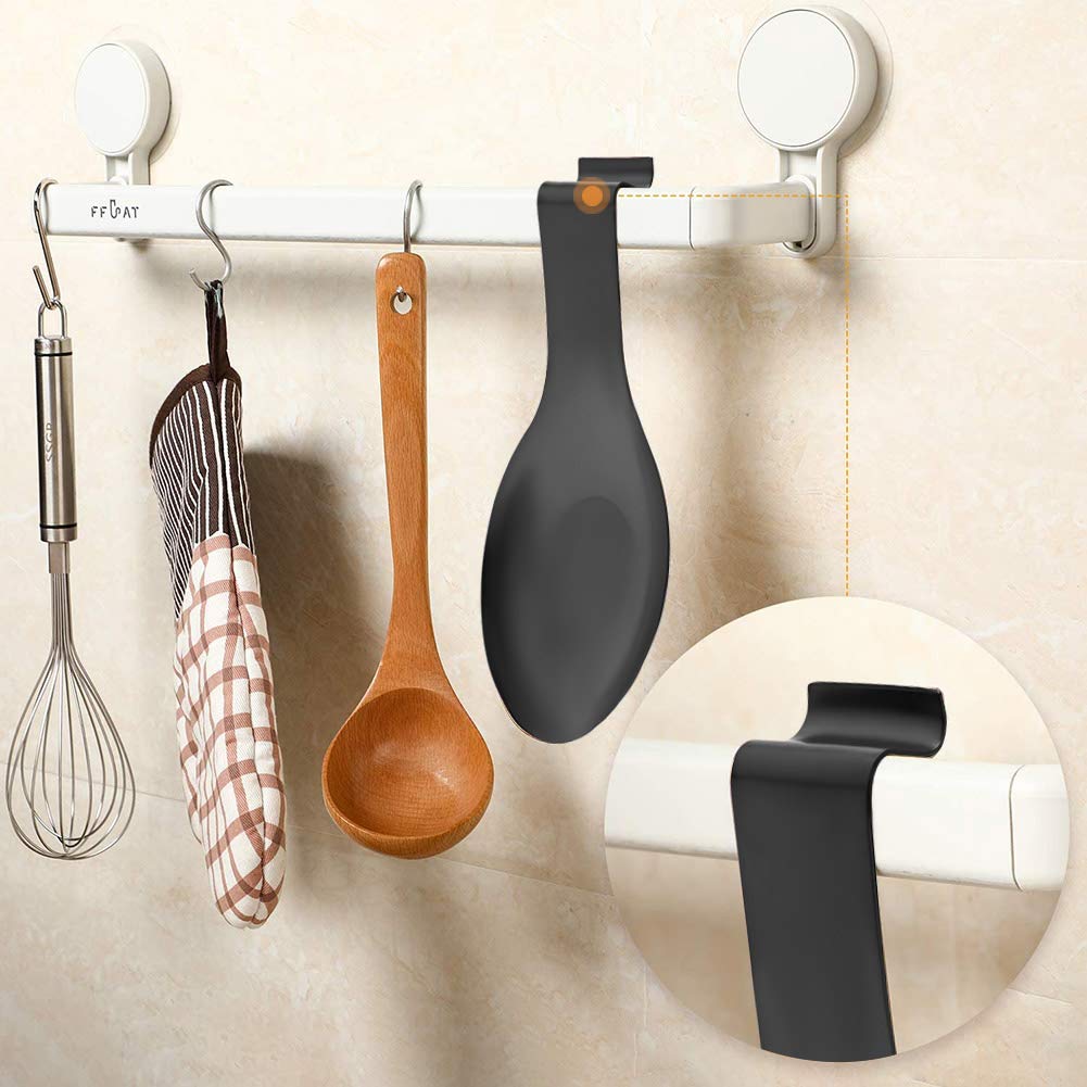 Pretty Jolly Stainless Steel Black Spoon Rest for Kitchen Counter Cooking Utensil Rest Spoon Ladle Holder for Stove Top Rust Resistant Large Size Spatula Rests Dishwasher Safe 9.61 x 3.74 Inch(2PCS)