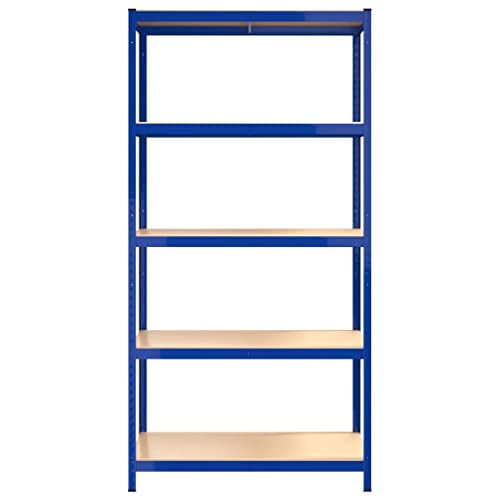 vidaXL - Durable 5-Layer Shelves, 2 pcs, Industrial Style, Galvanized Steel & Engineered Wood, Generous Storage Space, Blue