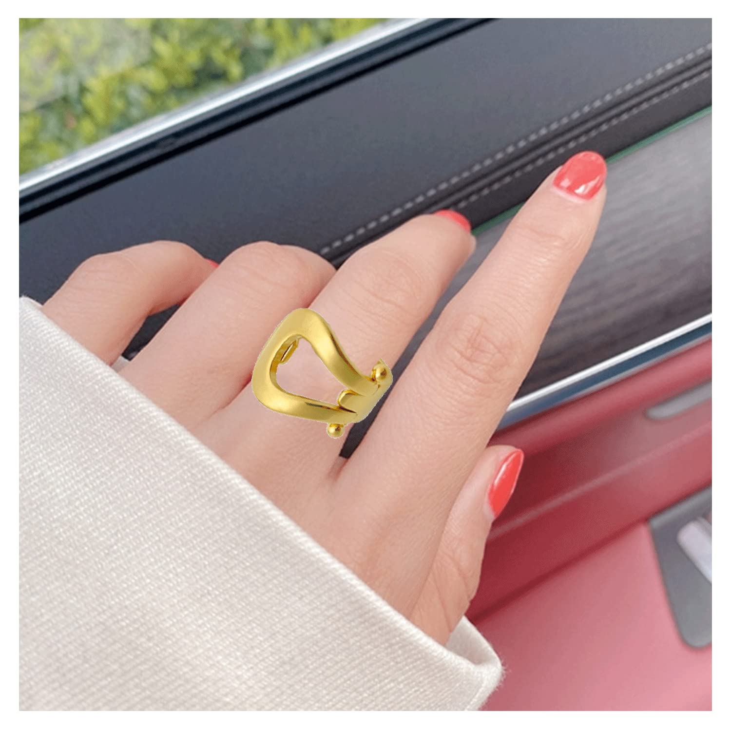 NORLSO 18K Gold Plated Hollow Ring Chunky Rings Wide Rings Simple Geometry Ring Horseshoe Ring Minimalist Statement Ring for Women Men (Gold)