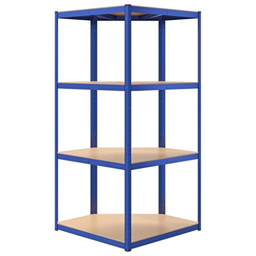 vidaXL 4-Layer Corner Shelf - Blue Galvanized Steel & Engineered Wood - Industrial Style - Ample Storage Space - Perfect for Commercial and Residential Use