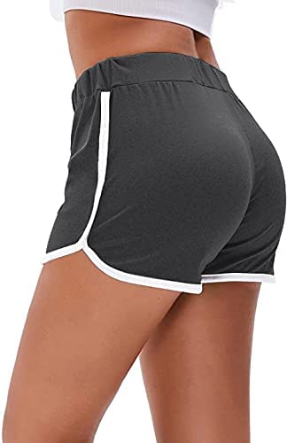 Little Beauty Yoga Running Workout Shorts Athletic Elastic (2 Pack Black+Grey, S)