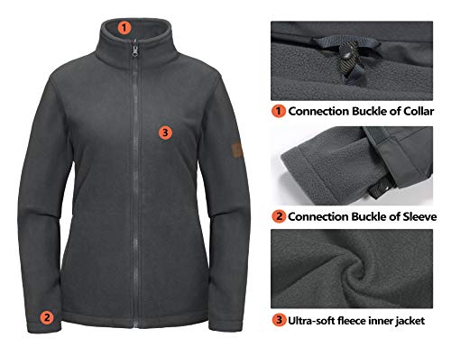 Little Donkey Andy Women's 3 in 1 Winter Ski Jacket Warm Fleece Liner Jacket Waterproof Windproof Snow Coat & Detachable Hood Grey XL