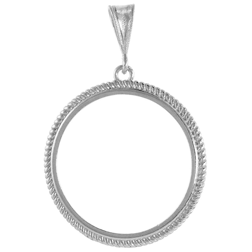 Sterling Silver Rope Wire Half Dollar Bezel 30 mm Coins Prong Back for all 50 Cent Coins Coin NOT Included