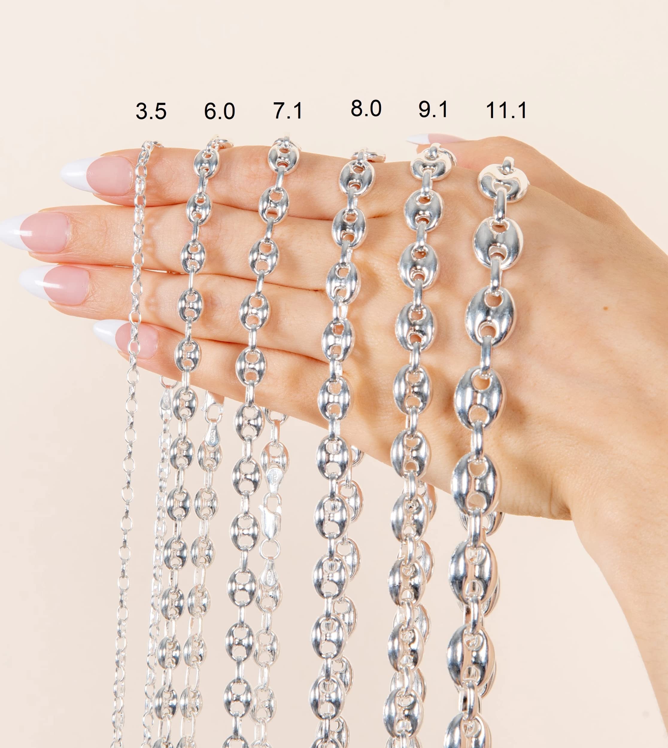 Olive & Chain Silver Puffed Mariner Link Chain Necklace, Style: 6 mm, Size: 18 inch, 925 Sterling Silver, Reflective Surface, Hypoallergenic, Comfortable, Unisex