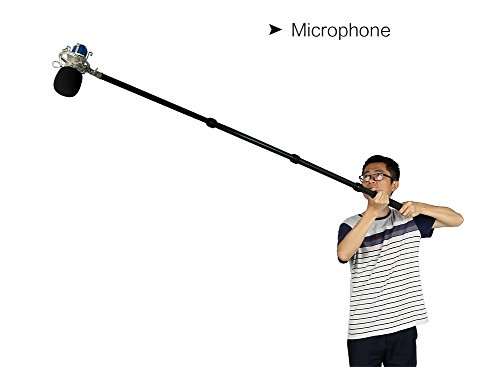 Koolertron Portable Mic Boom Pole Arm 4 Section Stretchable Padded Handheld Telescopic Aluminum Adjustable with Easy Twist Locks and Padded Handle for Professional Shotgun Microphones Fish Pole exte