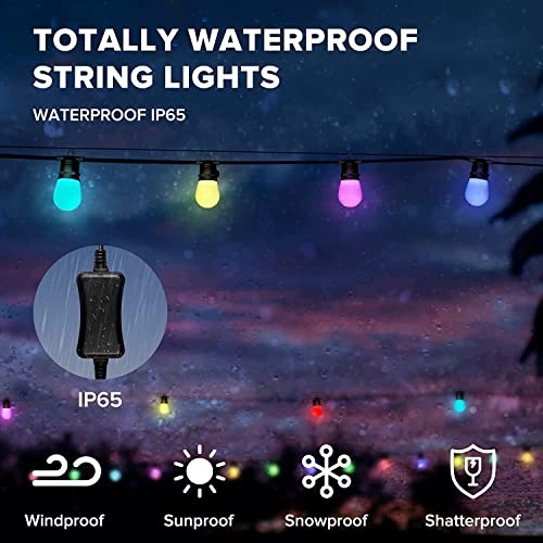 Smart Outdoor String Lights - 2700K Warm White IC+ RGB, Compatible with Alexa/Google Assistant, Dream Color String Lights, APP Remote, Patio Light, 2.4GHz WiFi