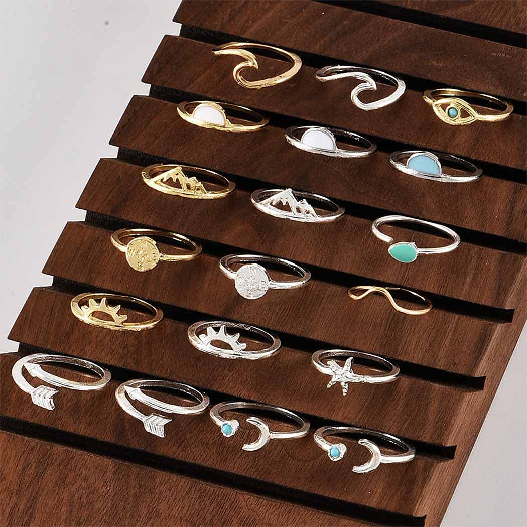 NEEBAOLY 45Pcs Boho Knuckle Rings Set Turquoise Gemstone Vintage Stackable Finger Rings Midi Ring for Women Hollow Carved Flowers Gold&Silver Ring Crystal Joint Rings (Ocean)
