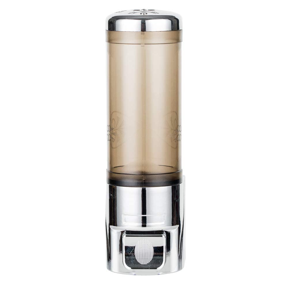 YISMAN Adhesive Soap Dispenser 300ML Drill Free with Adhesive or Wall Mount with Screws,Manual Dispenser Shampoo Shower for Kitchen Bathrooms,Chrome, 1-Chamber, Gray, DDZYQ-1