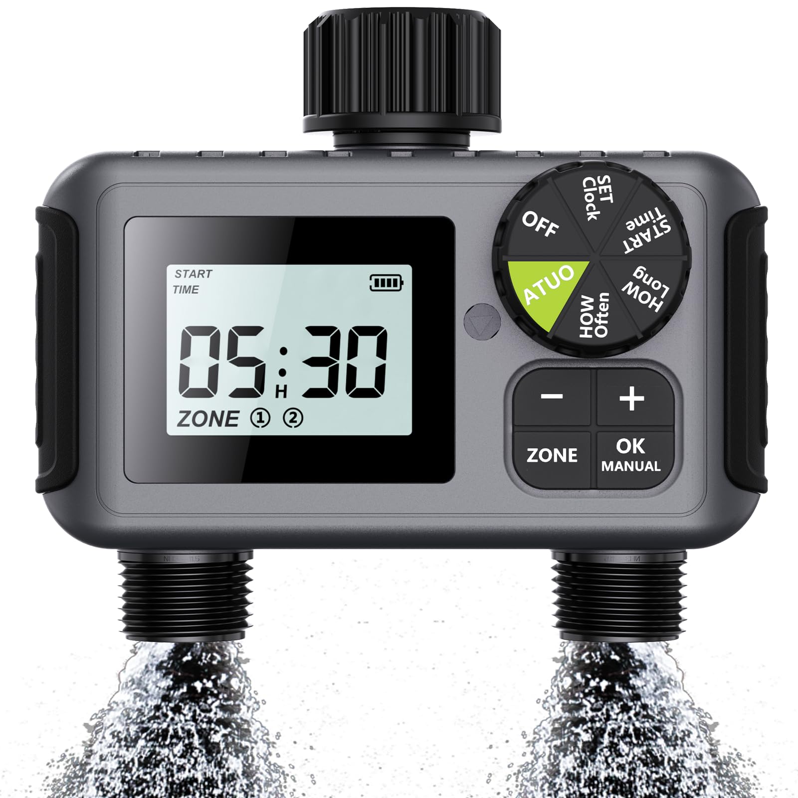 Sprinkler Timer for Garden Hose,2 Zone Water Timer for Garden with Rain Delay Faction,Manual/Automatic Irrigation Water Faucet Timer Outdoor, Programmable Sprinkler Timer for Yard Lawn