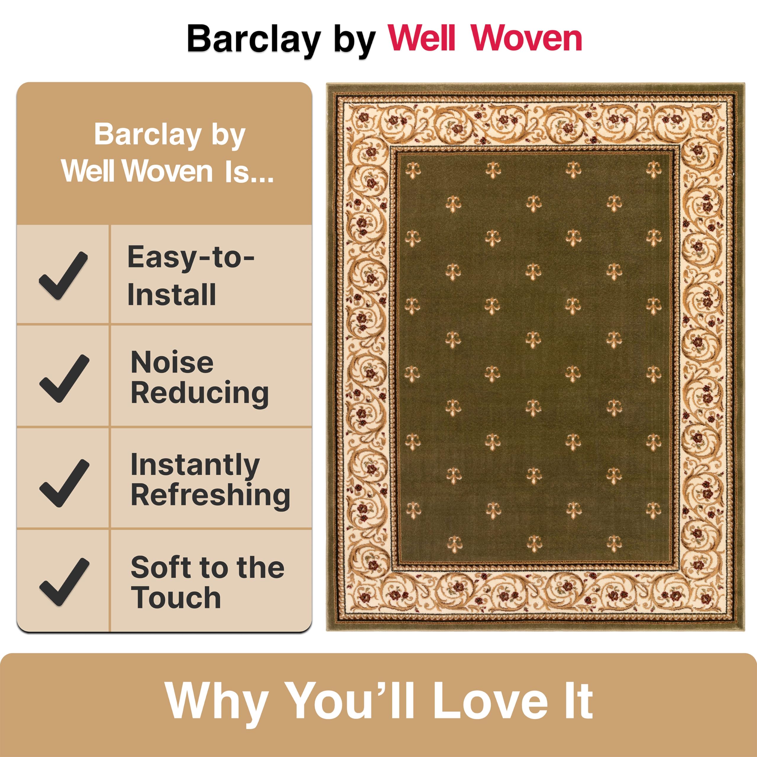 Well Woven Barclay Collection Fleur de Lis Black 5'3" x 7' Area Rug - for Living Room, Bedroom, and Dining Room