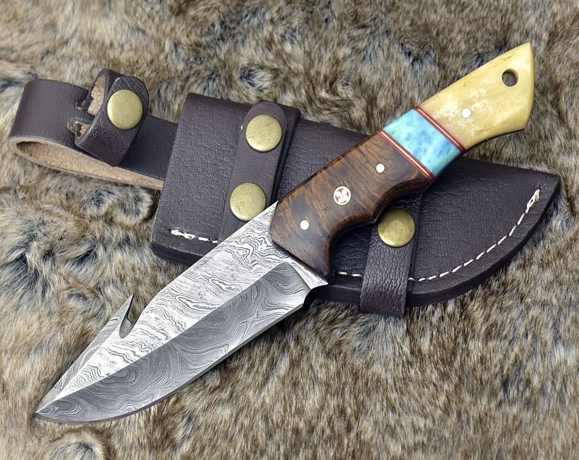PSK74 - 1| 3| 5| 10| 15| 20 Pieces Pack Bulk Lot - 10″ Custom Damascus Gut Hook Knife, Hunting Fishing Camping Utility Knife Gift, Bulk Discounted (20 Pieces)