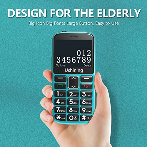 USHINING 4G Senior Cell Phone Unlocked SOS Big Button Senior Basic Phone 2.4 Inch Large Screen High Volume Unlocked Mobile Phone for Elderly with Charging Dock (Emerald Green)