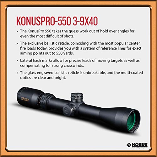 KONUS β KonusPro 7276 - 550 IR 3X-9X40 Riflescope w/ Engraved 550 Ballistic Reticle and Illuminated Center Dot