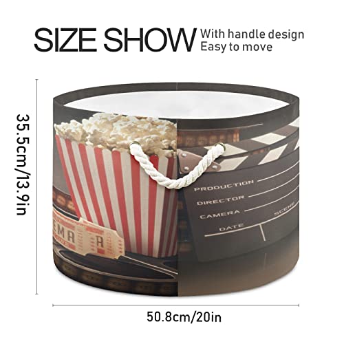 xigua Movie Theater Popcorn Round Storage Basket Collapse Canvas Fabric Storage Bin with Cotton Handles for Organizing Home/Kitchen/Nursery/Office/Toy
