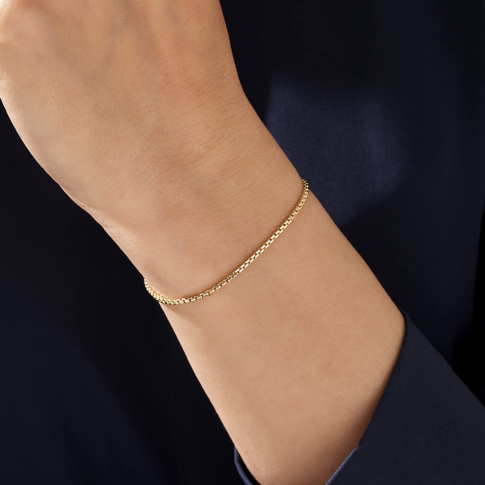 Norm Jewels Lightweight Stacking Link Chain Bracelet in 14k Solid Gold Box Chain Bracelet for Women Men (YELLOW, 5 inches)