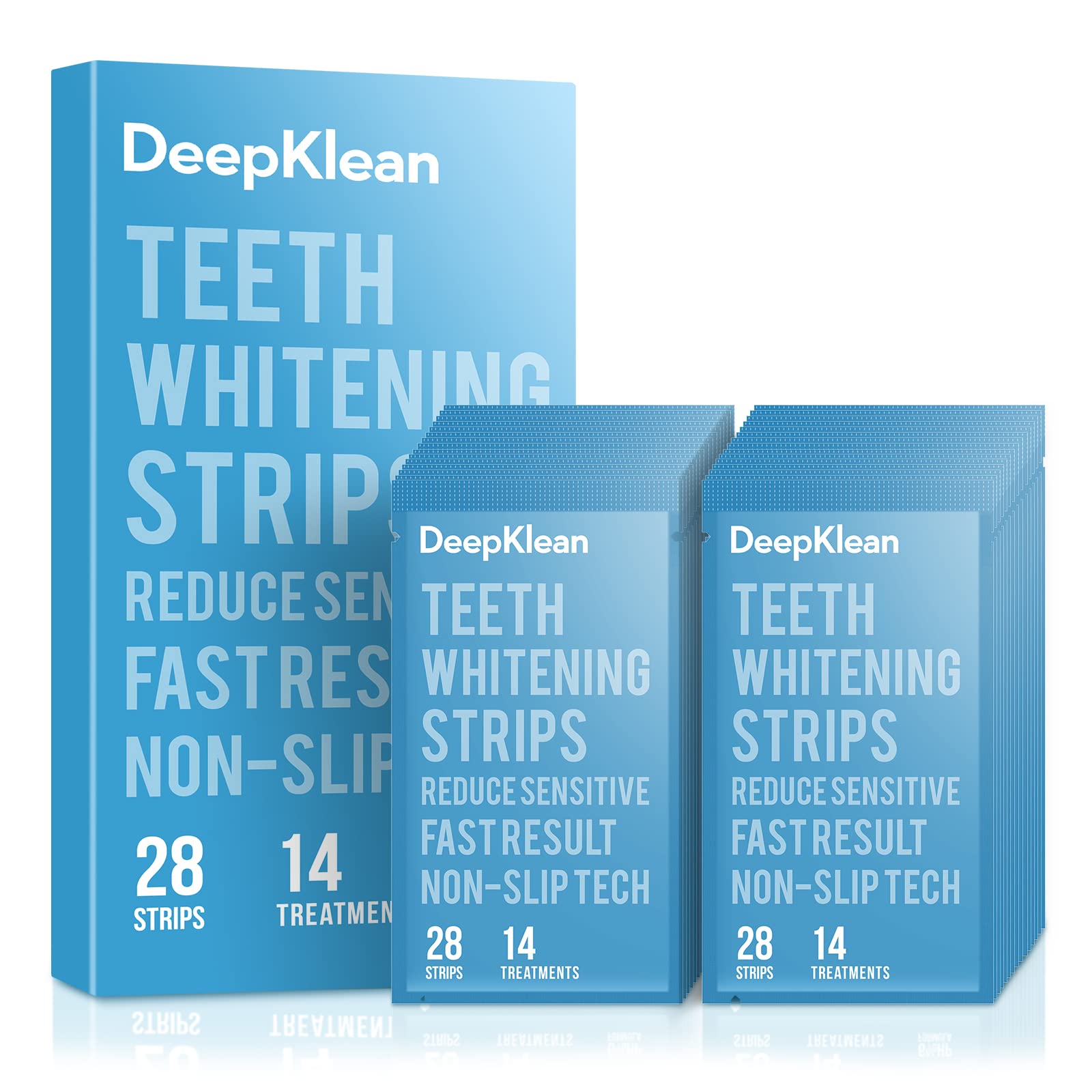 Teeth Whitening Strips - DeepKlean White Strips for Removing Years Stains, Enamel Safe, 3 Days Express Result, 28 Teeth Whitener Strips for Teeth Sensitive 14 Treatments Peppermint Non-Slip Strips