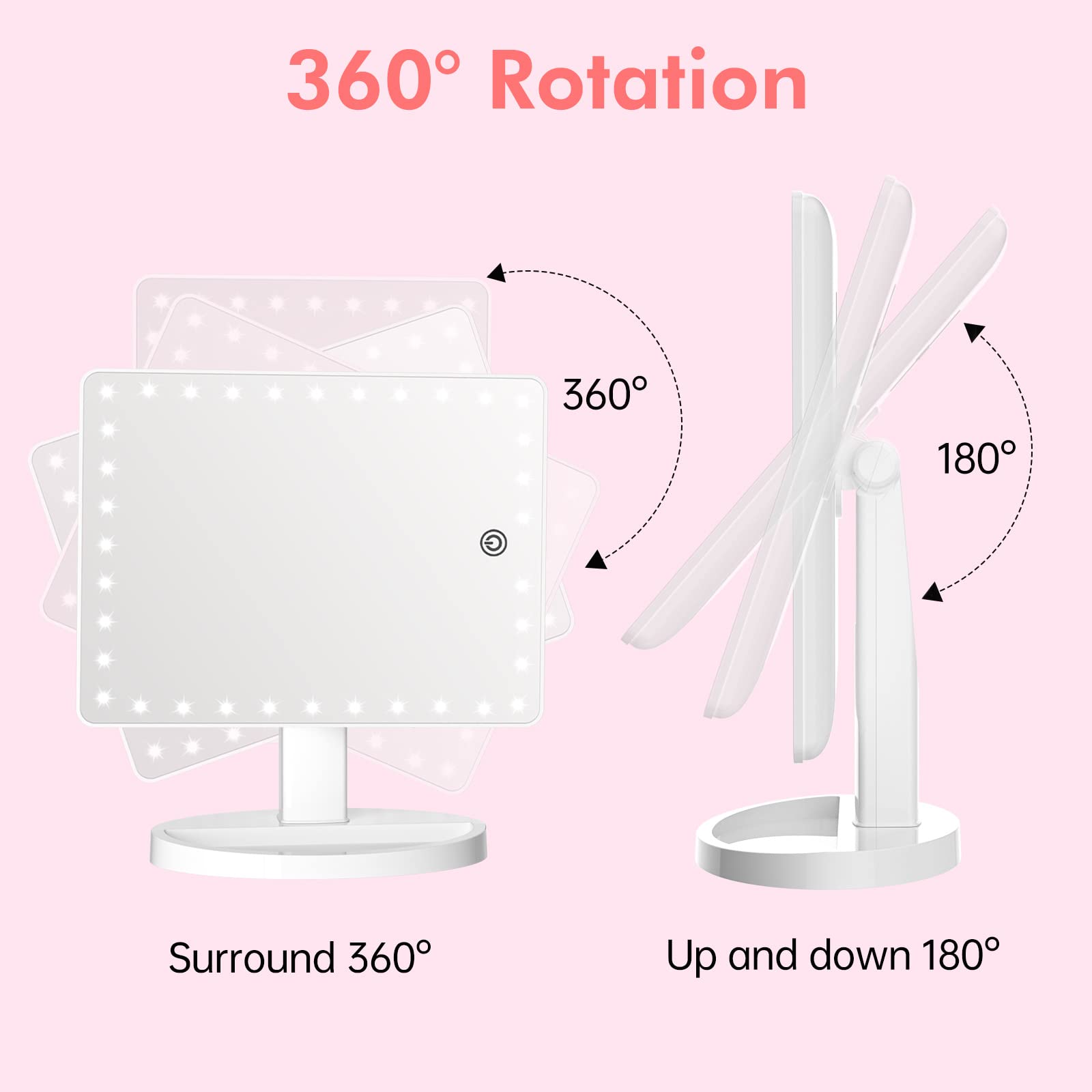 Large Lighted Makeup Mirror (X-Large), Makeup Vanity Mirror with 35 LED Lights and 10X Magnification, Touch Sensor Dimming, Dual Power Supply, 360° Rotation Tabletop Personal Beauty Light Up Mirror