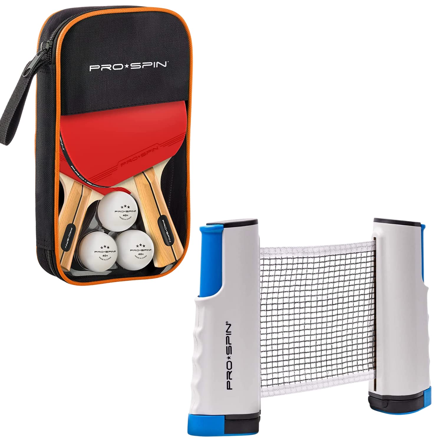 PRO SPIN 2 Player High-Performance Set & Retractable Net | Premium Table Tennis Rackets, 3-Star Ping Pong Balls, Compact Storage Case | Indoor & Outdoor Games
