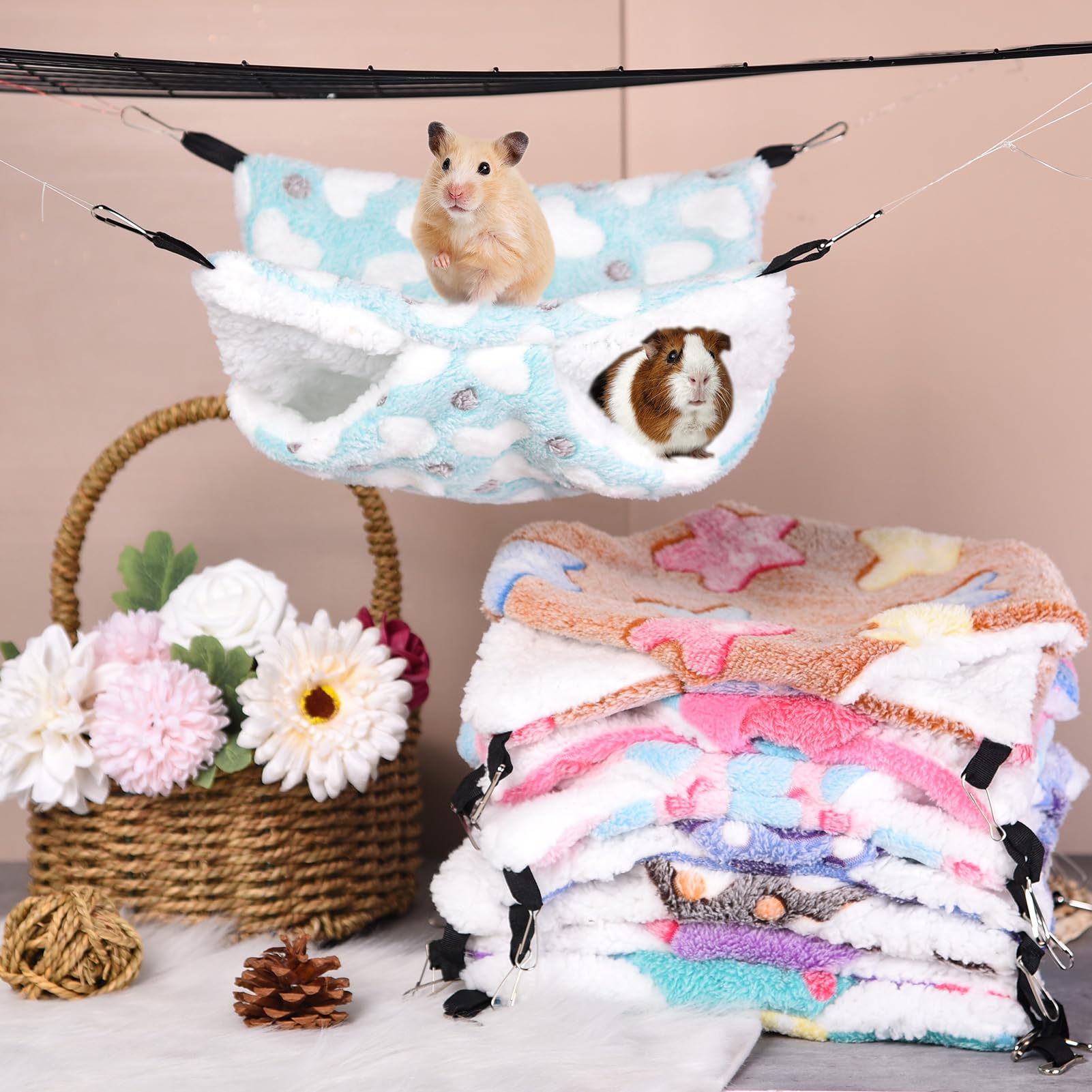 Jspupifip 8 Pcs Guinea Pig Rat Hammock Hanging Hammock Bunkbed Toys Accessories for Small Animals Guinea Hamster Parrot Rat Mice Chinchilla Flying Squirrel Hideout Soft Double Layer