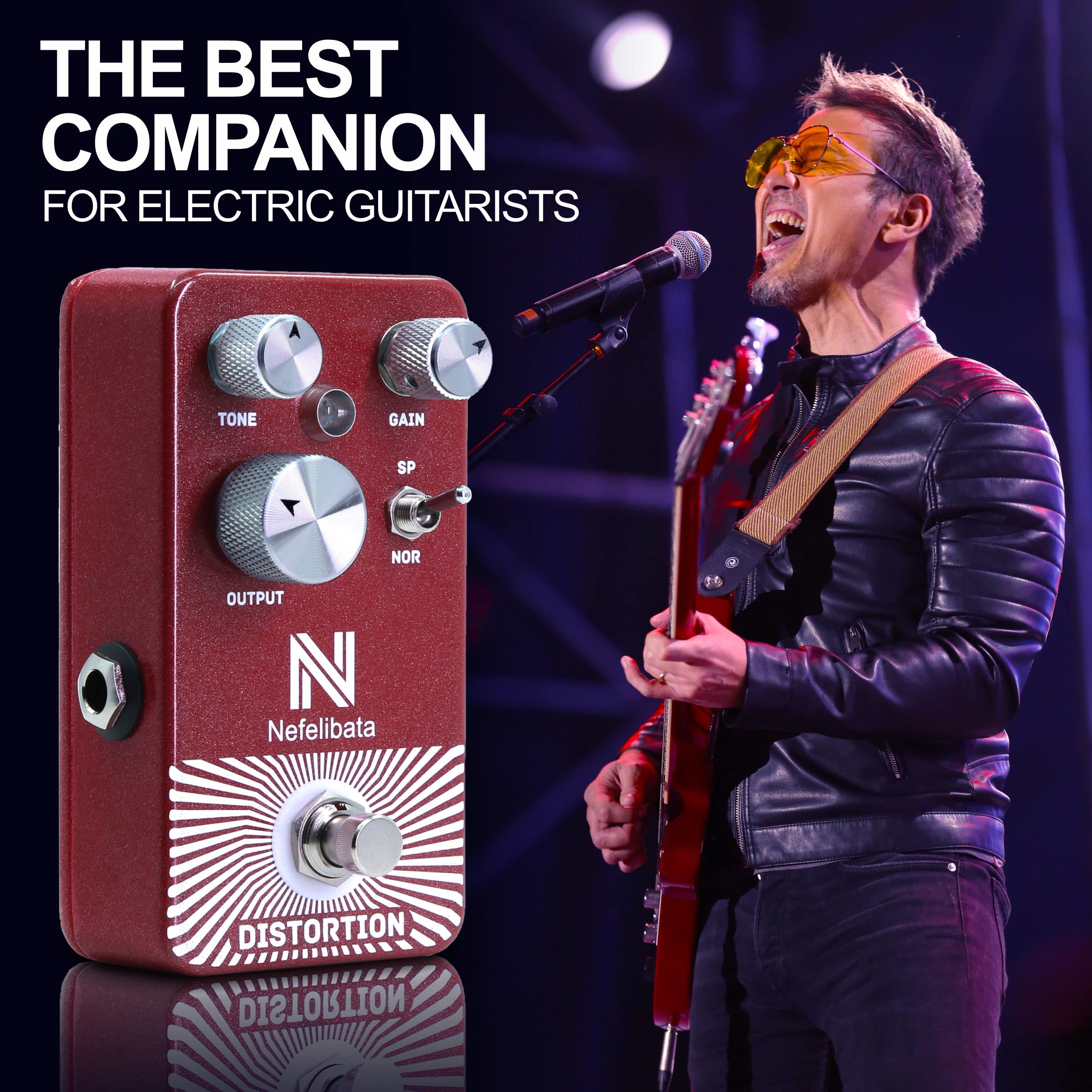 Nefelibata Distortion Electric Guitar Effects Pedal Handmade,Two Frequency Clipping Modes and True Bypass Design,Achieve CRUNCH/Delicate SOLO/Majestic Rock and Roll Distortion Tones -Red Metal Shell