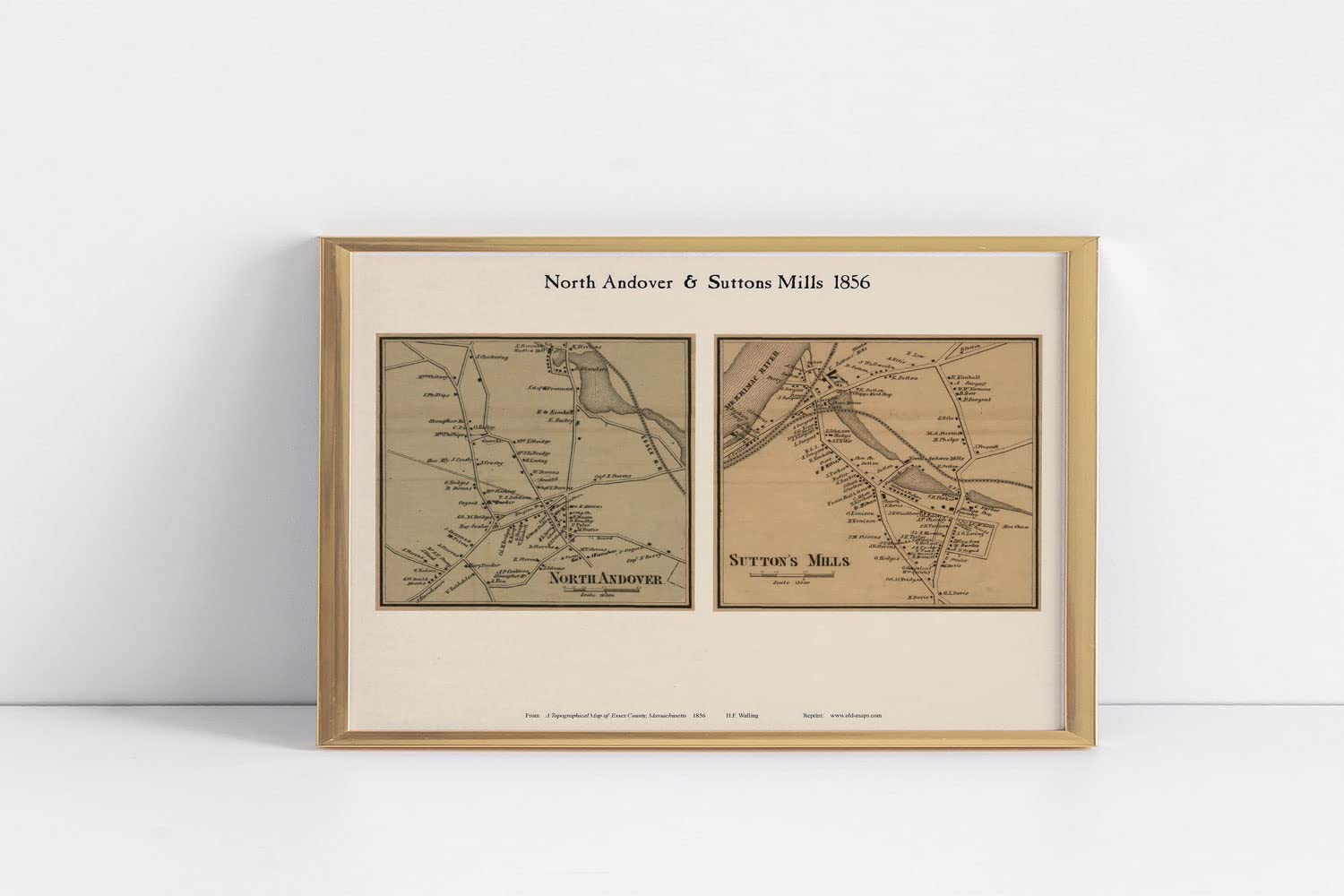 North Andover Sutton Mills Massachusetts 1856 Essex County MA TM Map Poster | 11x17 12x18 16x24 24x36 Historical Unframed Wall Art | Vintage Antique Rustic Print for Decor