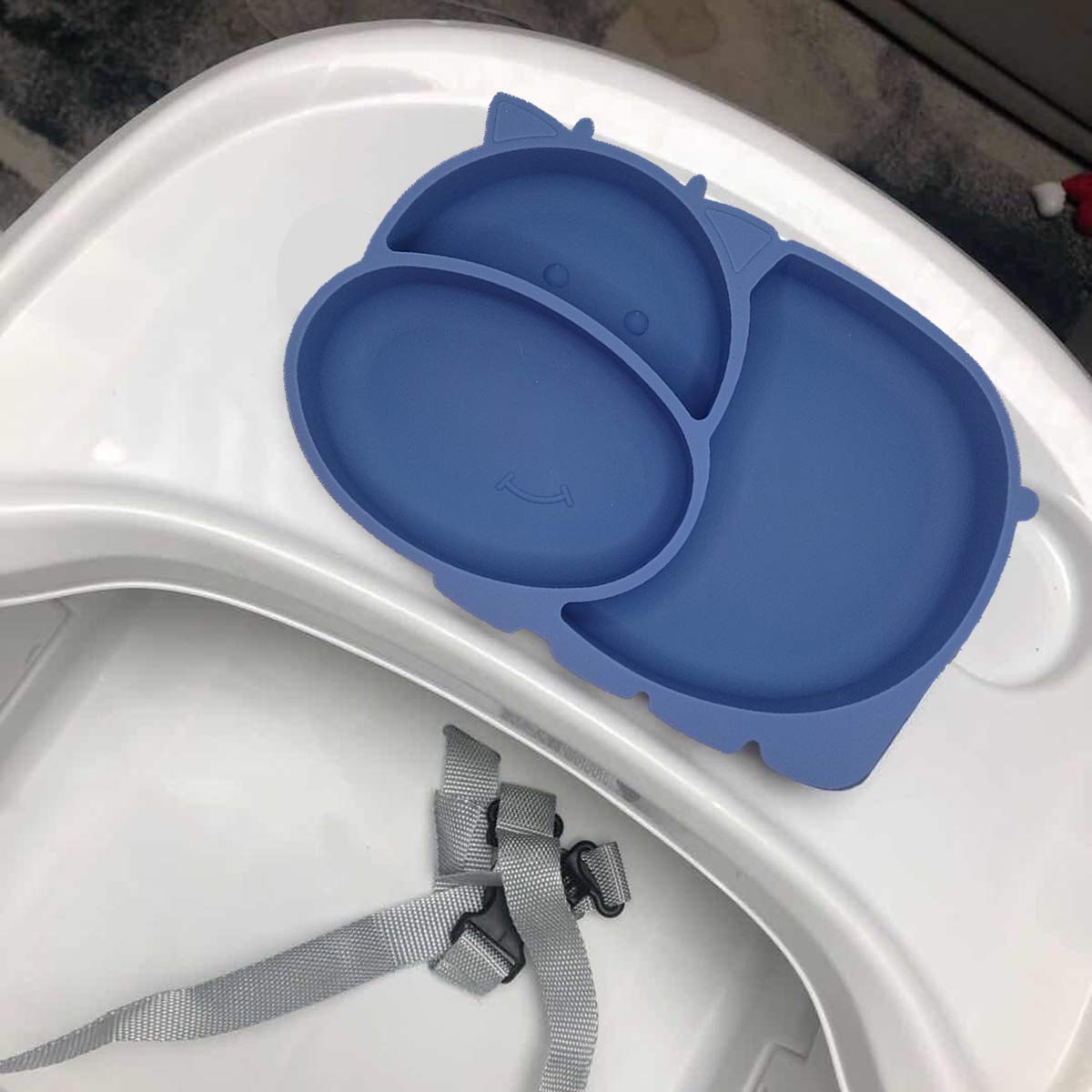 LongDear Suction Plates for Baby,Toddler Plates with Suction,Silicone Divided Kids Placemat Fits Most Highchair Trays (Blue)